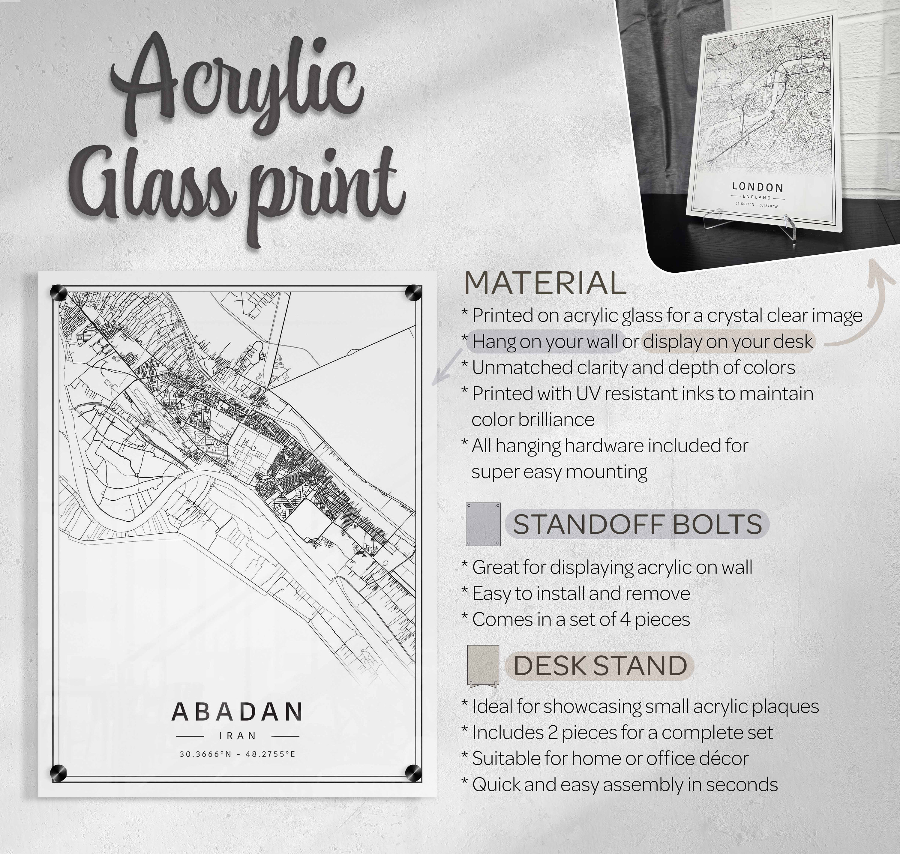 Abadan Iran Street Map Print Acrylic Glass Abadan City Map Print Canvas ...