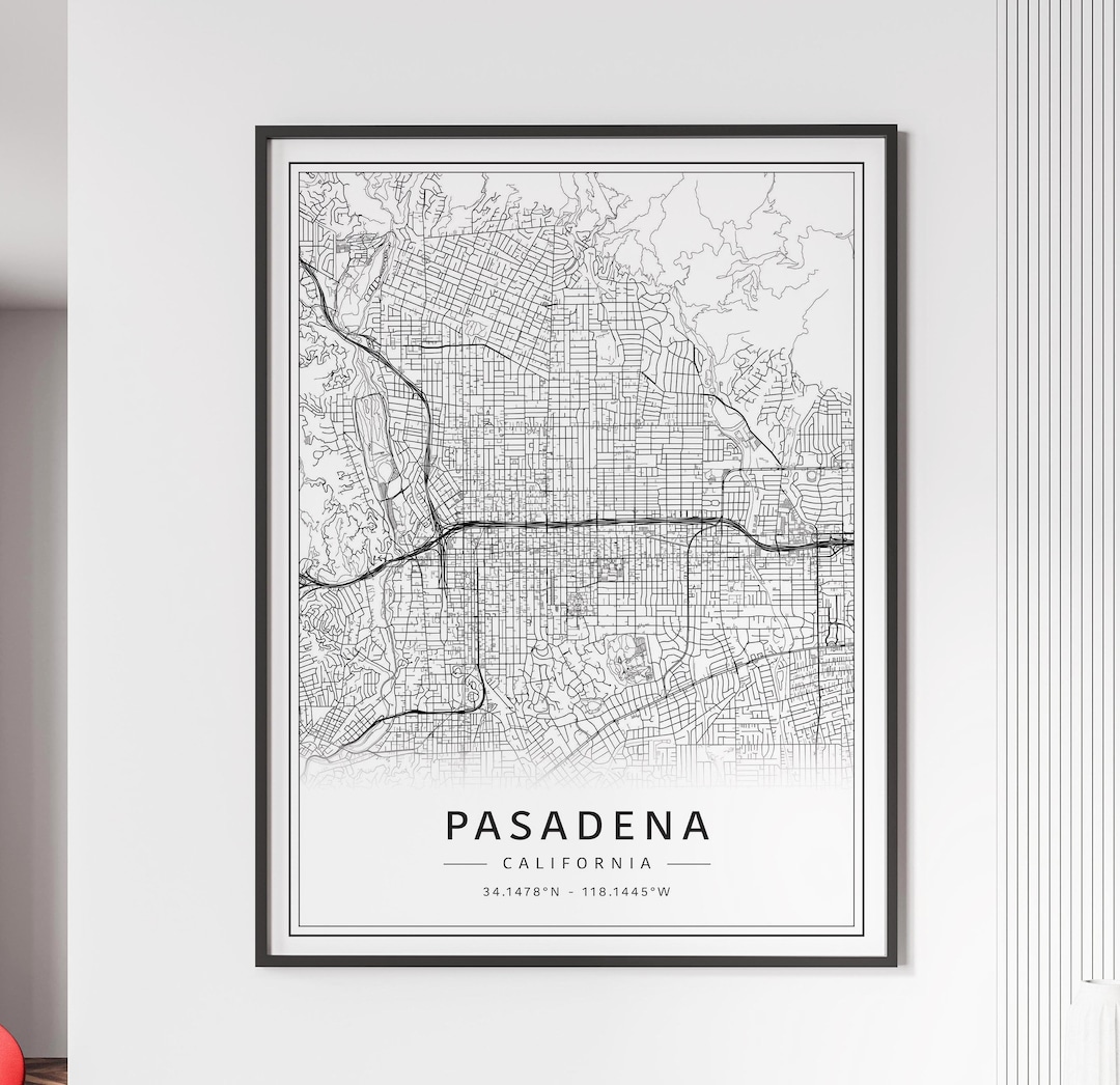Pasadena California Street Map Print | Acrylic Glass Pasadena Map Print ...