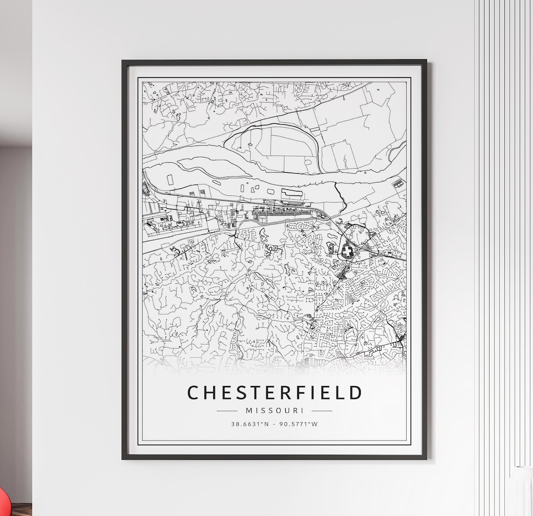 Chesterfield Missouri Street Map Print | Acrylic Glass Chesterfield ...