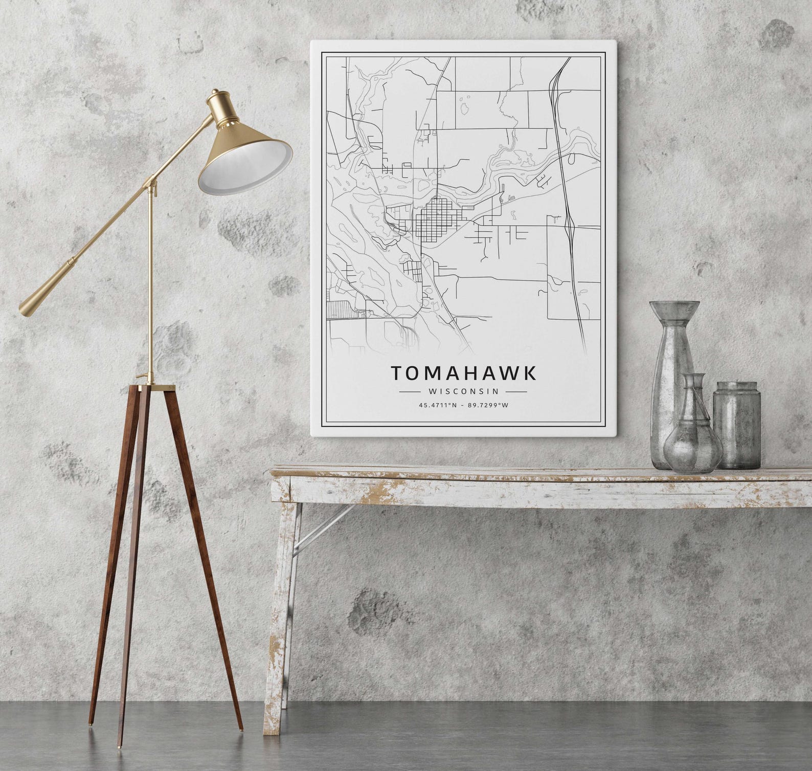 Tomahawk Wisconsin Street Map Print | Acrylic Glass Tomahawk City Map ...