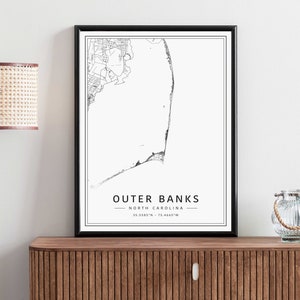 Outer Banks NC Street Map Print | Acrylic Glass Outer Banks City Map ...
