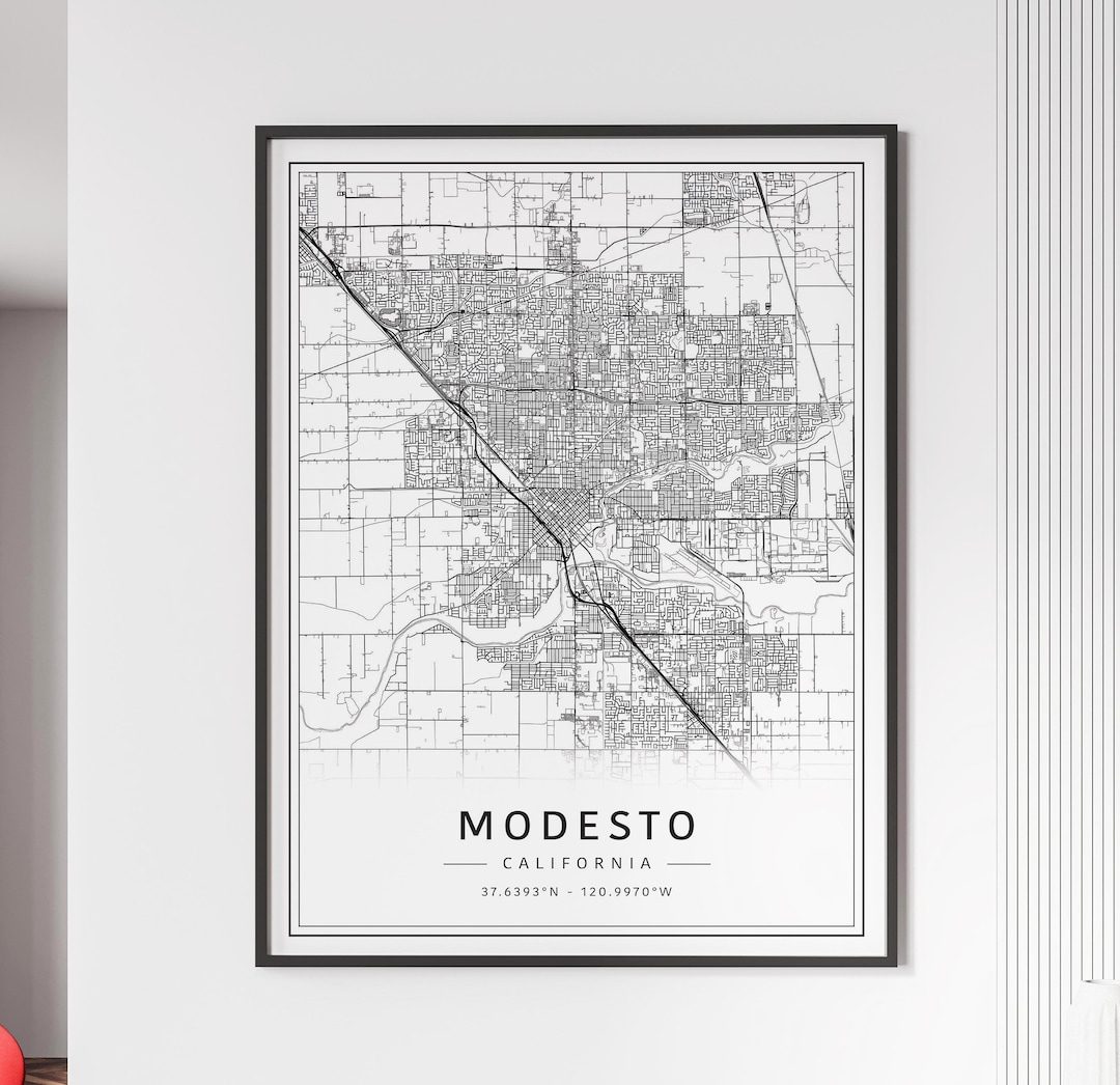 Modesto California Street Map Print | Acrylic Glass Modesto Map Print ...