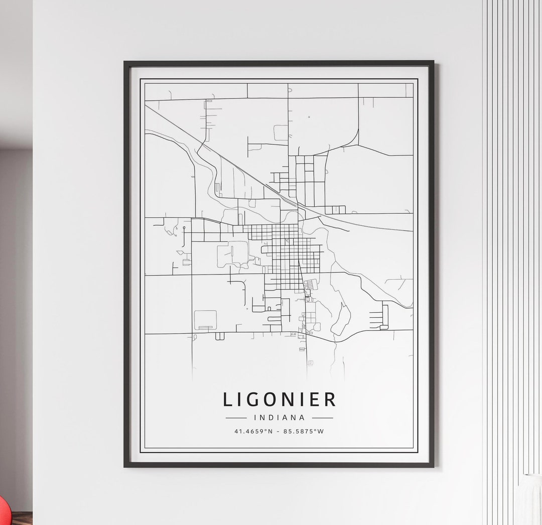 Ligonier IN Street Map Print | Acrylic Ligonier City Map Print | Canvas ...