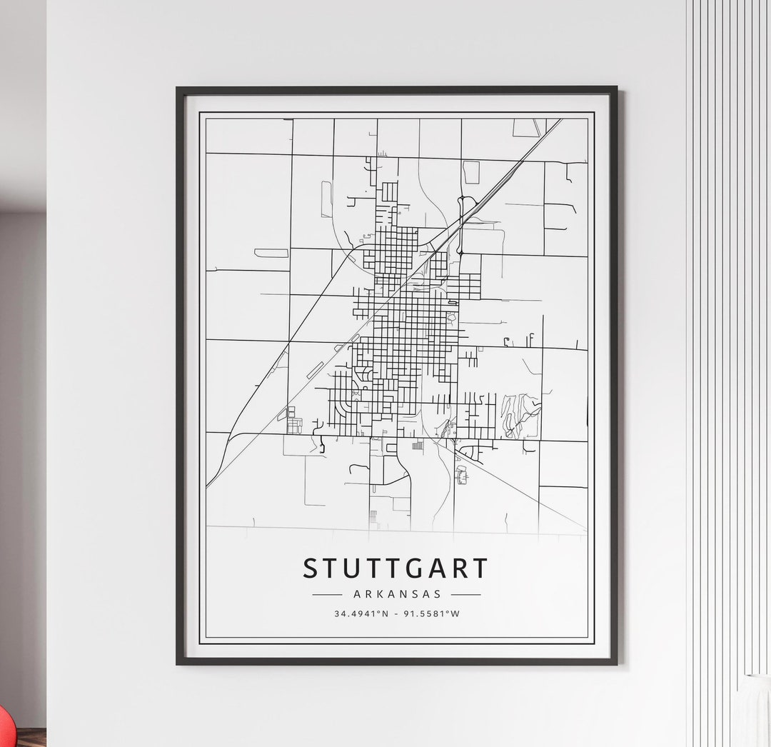 Stuttgart Arkansas Street Map Print | Acrylic Stuttgart City Map Print ...