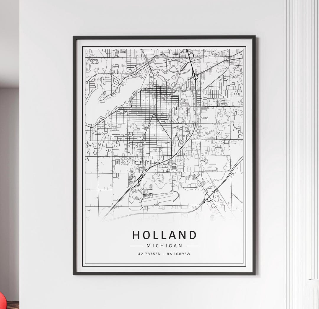 Holland MI Street Map Print | Acrylic Glass Holland City Map Print ...