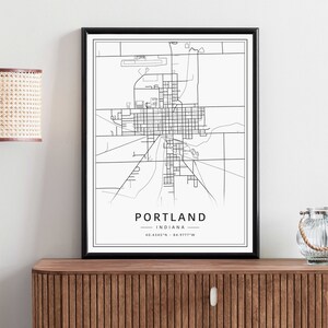 Portland Indiana Street Map Print | Acrylic Glass Portland City Map ...