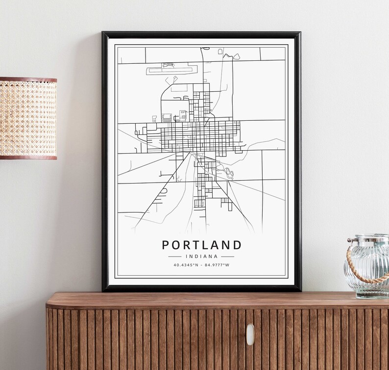 Portland Indiana Street Map Print | Acrylic Glass Portland City Map ...