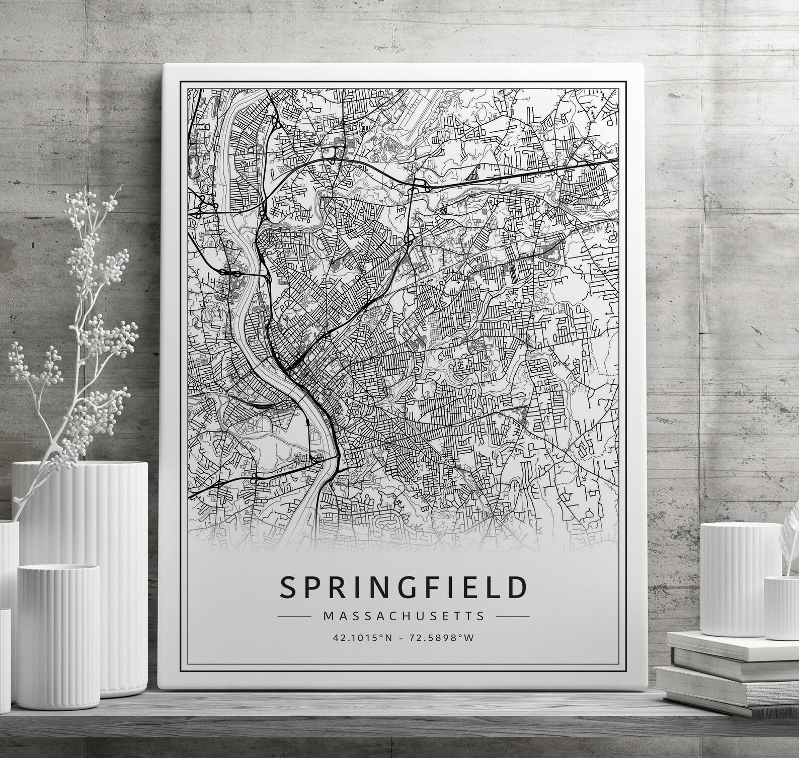 Springfield MA Street Map Print | Acrylic Glass Springfield City Map ...