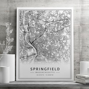 Springfield MA Street Map Print | Acrylic Glass Springfield City Map ...