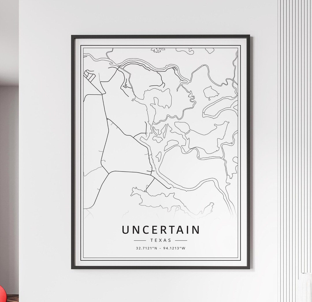 Uncertain TX Street Map Print | Acrylic Uncertain City Map Print ...