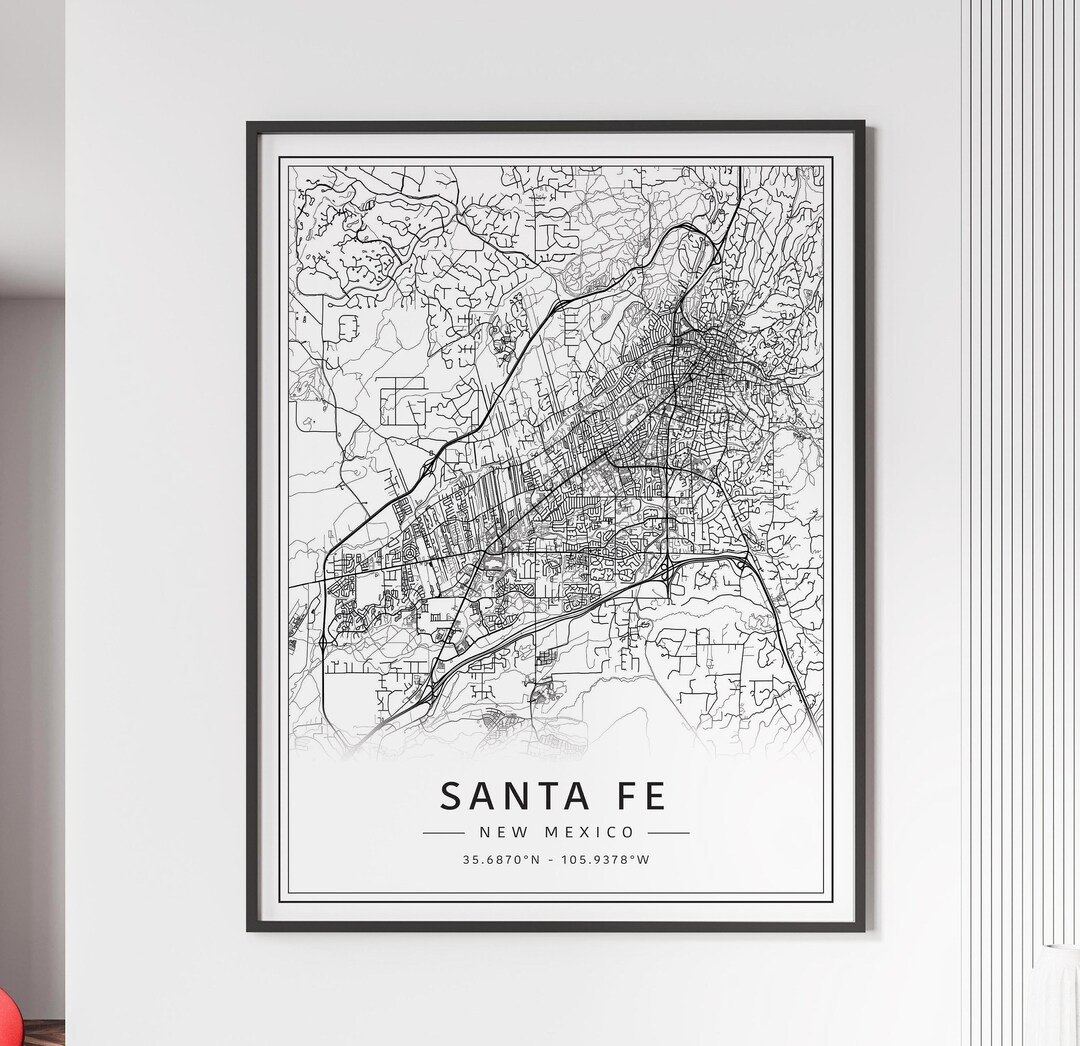 Santa Fe NM Street Map Print | Acrylic Glass Santa Fe City Map Print ...