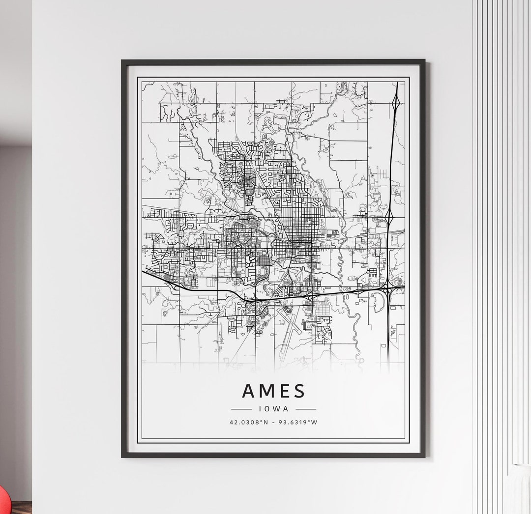 Ames Iowa Street Map Print | Acrylic Ames City Map Print | Canvas Ames ...