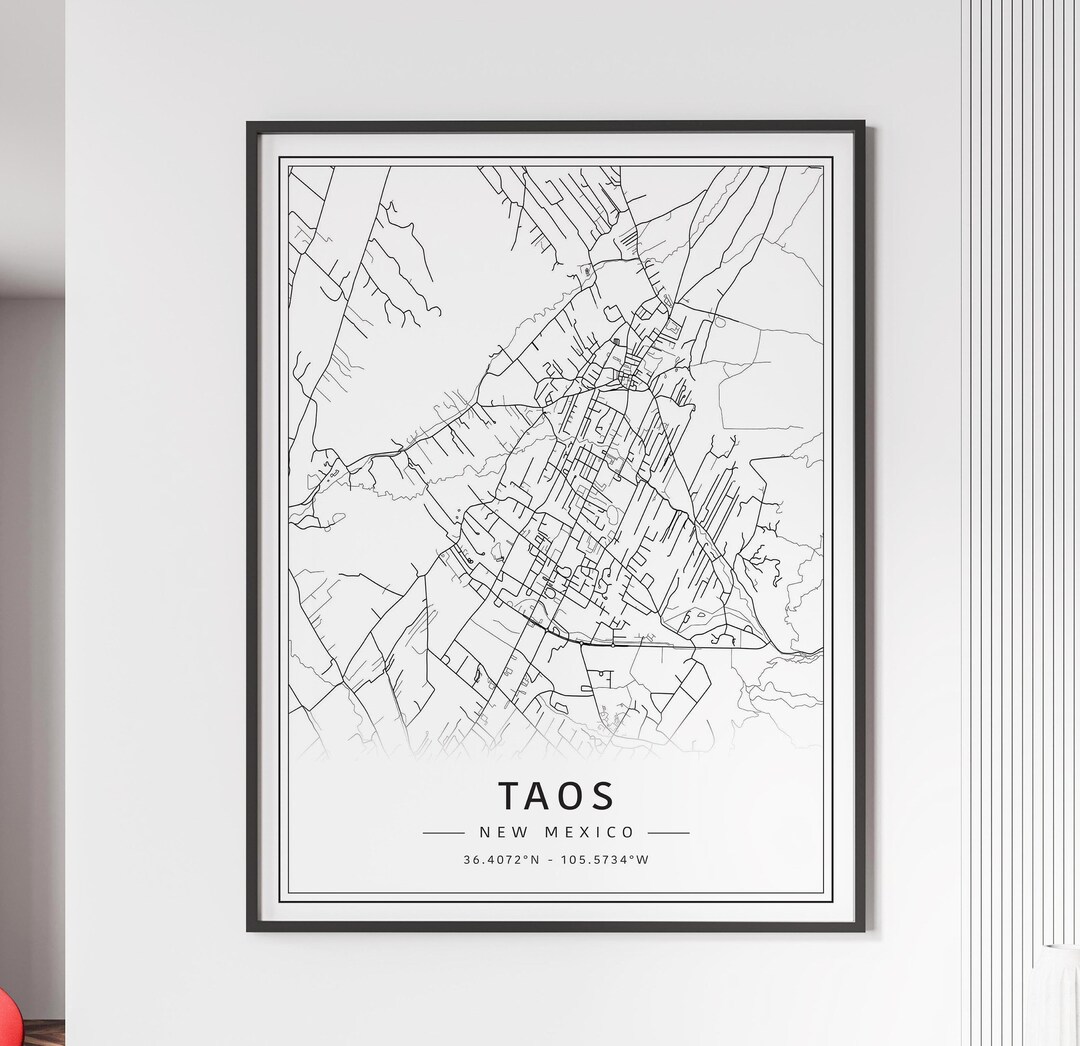 Taos NM Street Map Print | Acrylic Glass Taos City Map Print | Canvas ...