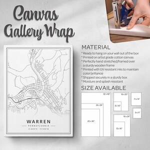 Warren PA Street Map Print | Acrylic Glass Warren Map Print | Canvas ...