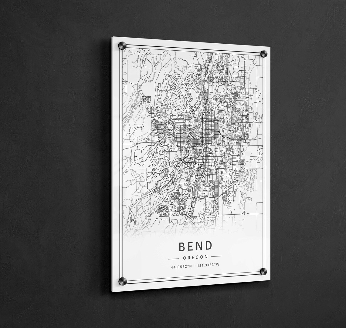 Bend Oregon Street Map Print | Acrylic Glass Bend City Map Print ...