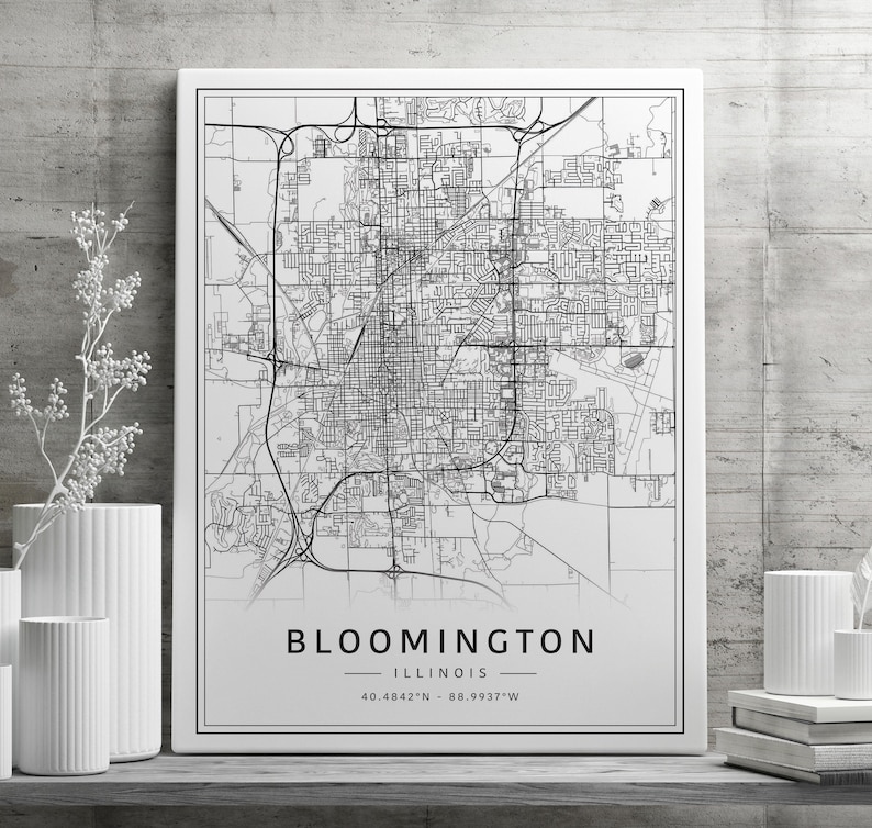Bloomington IL Street Map Print | Acrylic Bloomington City Map Print ...
