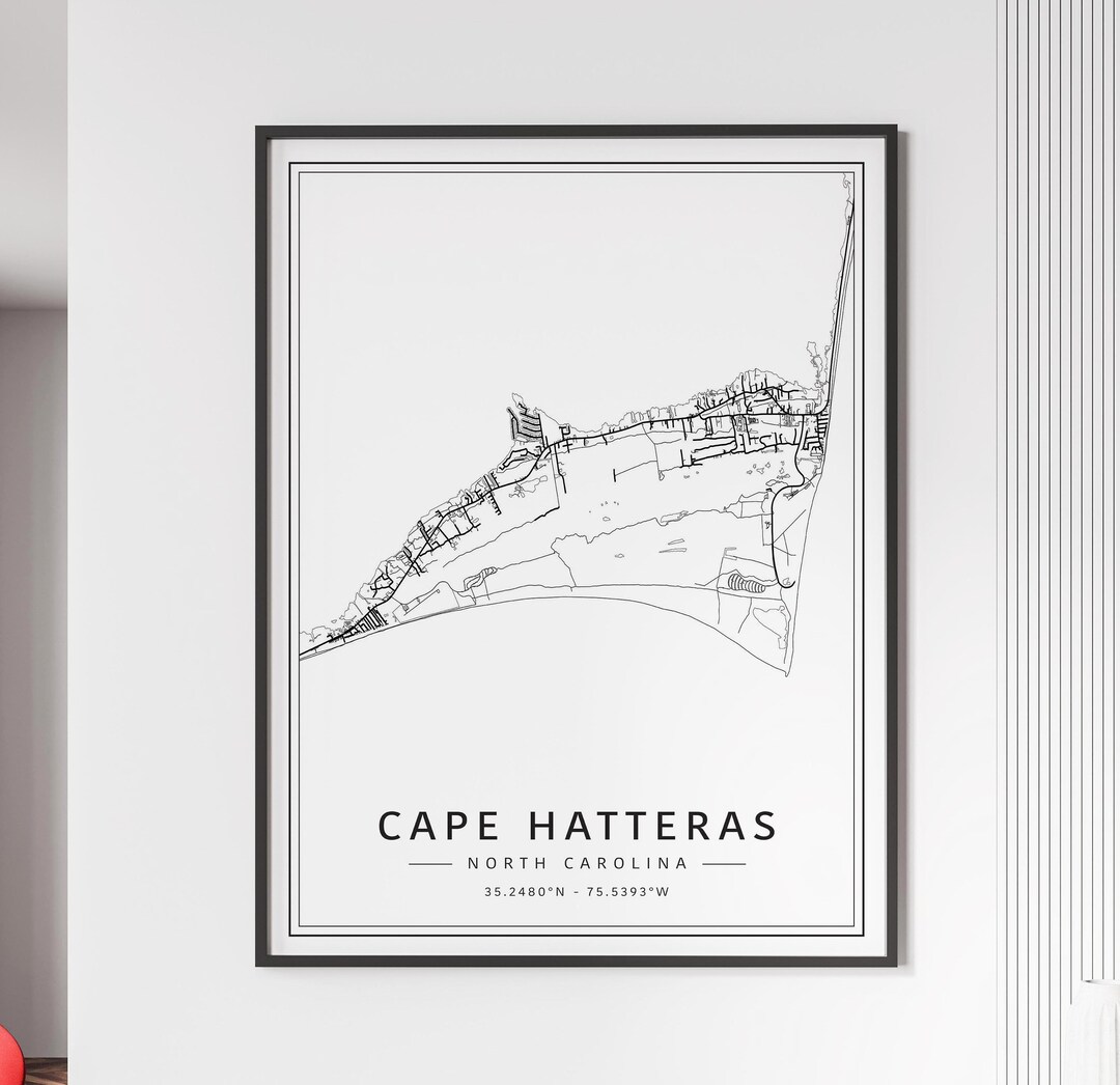 Cape Hatteras NC Street Map Print | Acrylic Glass Cape Hatteras Map ...