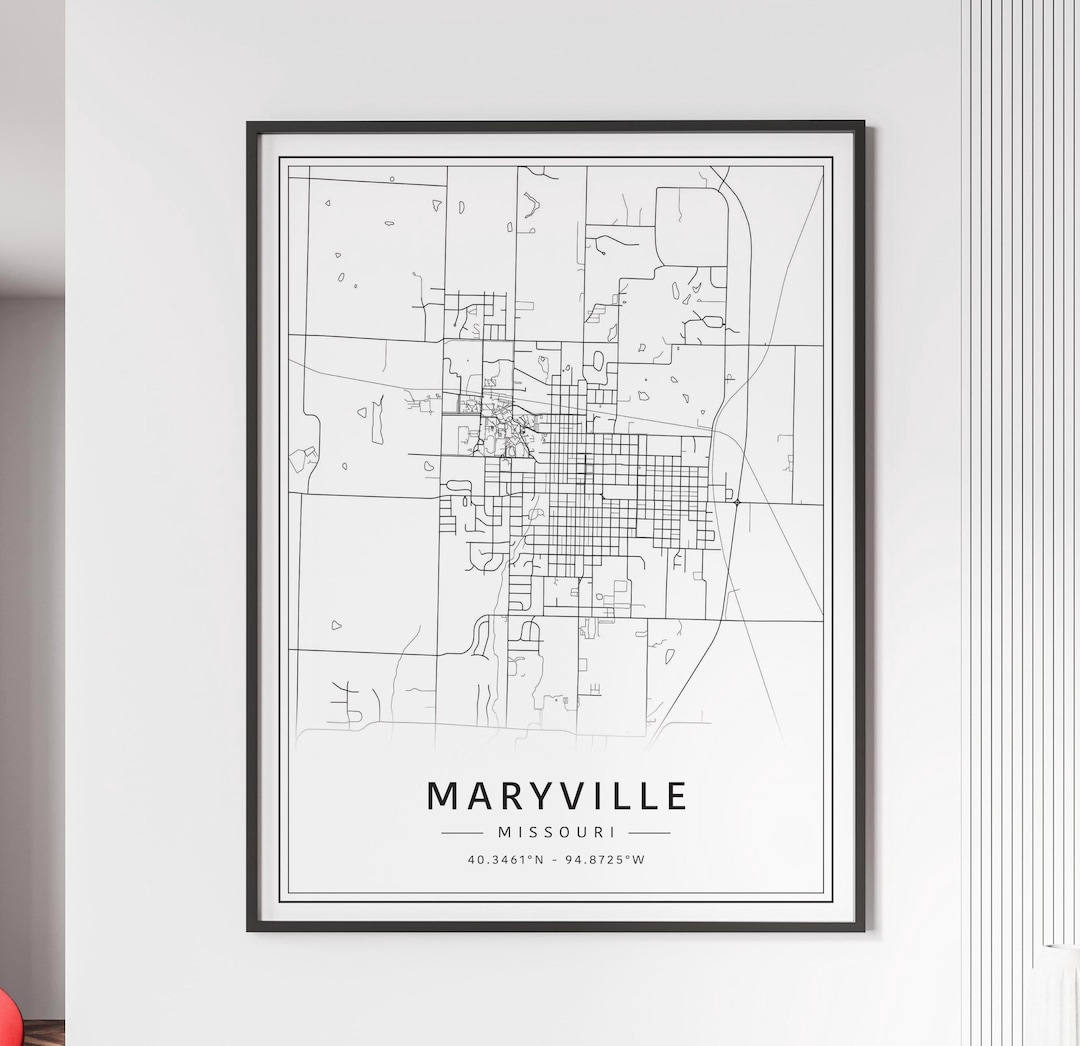 Maryville MO Street Map Print | Acrylic Glass Maryville City Map Print ...