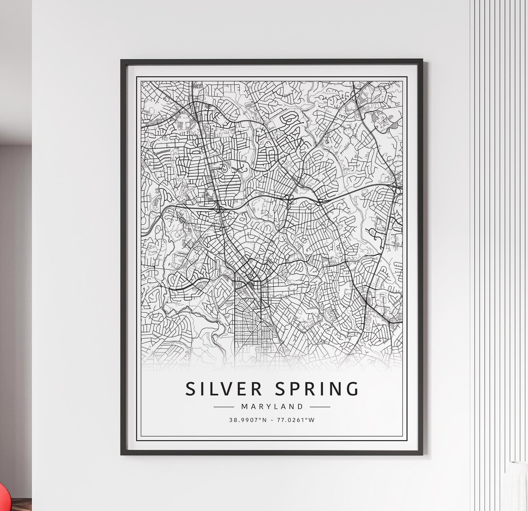 Silver Spring MD Street Map Print | Acrylic Glass Silver Spring Map ...