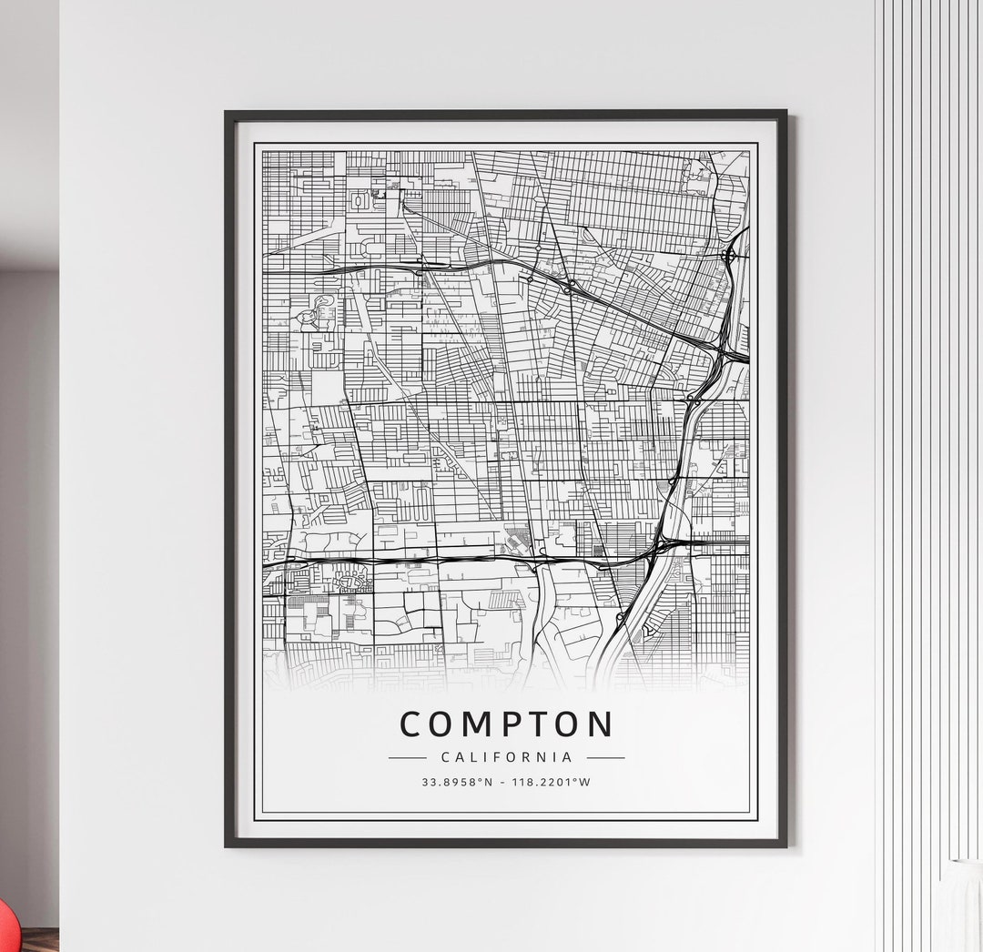 Compton California Street Map Print | Acrylic Glass Compton Map Print ...