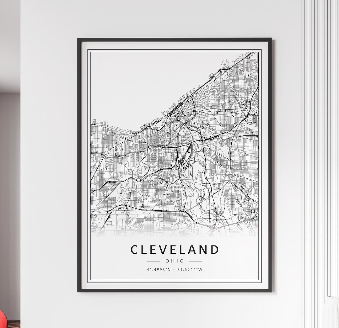 Cleveland Ohio Street Map Print | Acrylic Glass Cleveland City Map ...