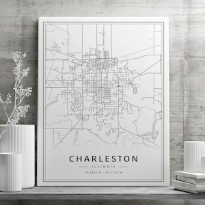Charleston Illinois Street Map Print | Acrylic Glass Charleston City ...