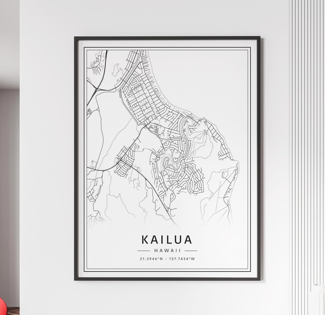 Kailua Hawaii Street Map Print | Acrylic Kailua City Map Print | Canvas ...