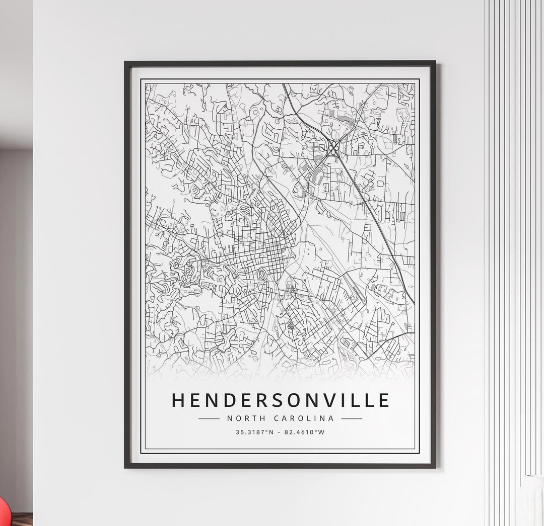Hendersonville NC Street Map Print | Acrylic Glass Hendersonville City ...