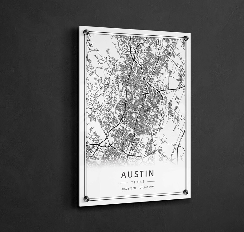 Austin Texas Street Map Print | Acrylic Glass Austin City Map Print ...