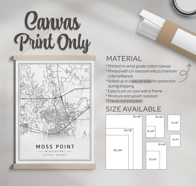 Moss Point MS Street Map Print | Acrylic Glass Moss Point City Map ...