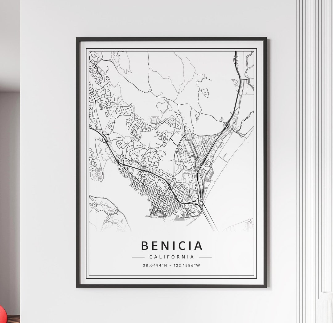 Benicia California Street Map Print | Acrylic Glass Benicia City Map ...