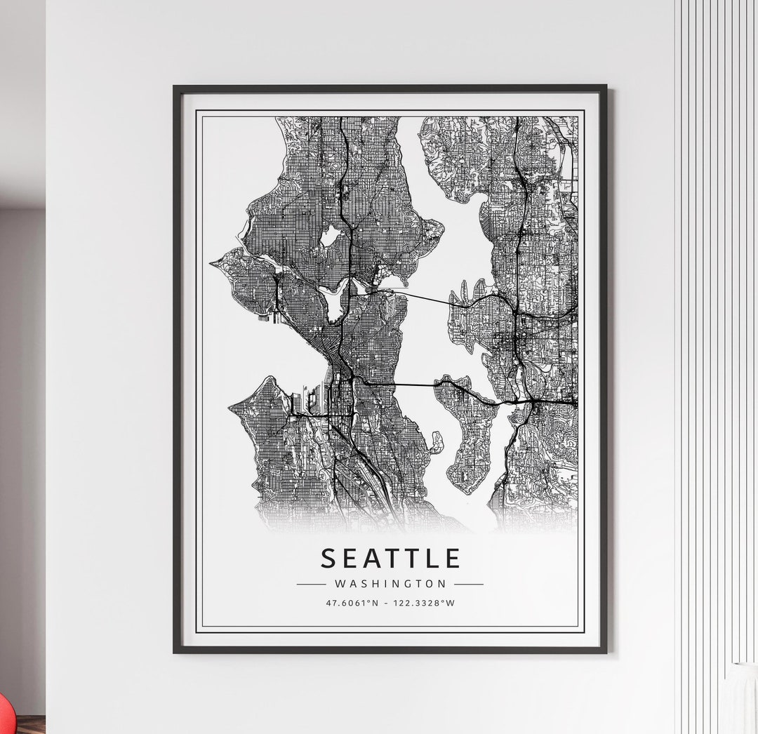 Seattle WA Street Map Print | Acrylic Glass Seattle City Map Print ...
