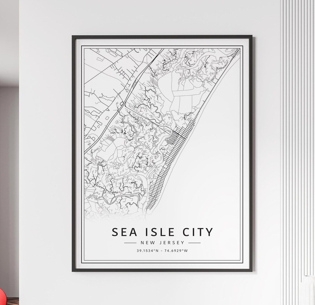 Sea Isle City NJ Street Map Print | Acrylic Glass Sea Isle City Map ...