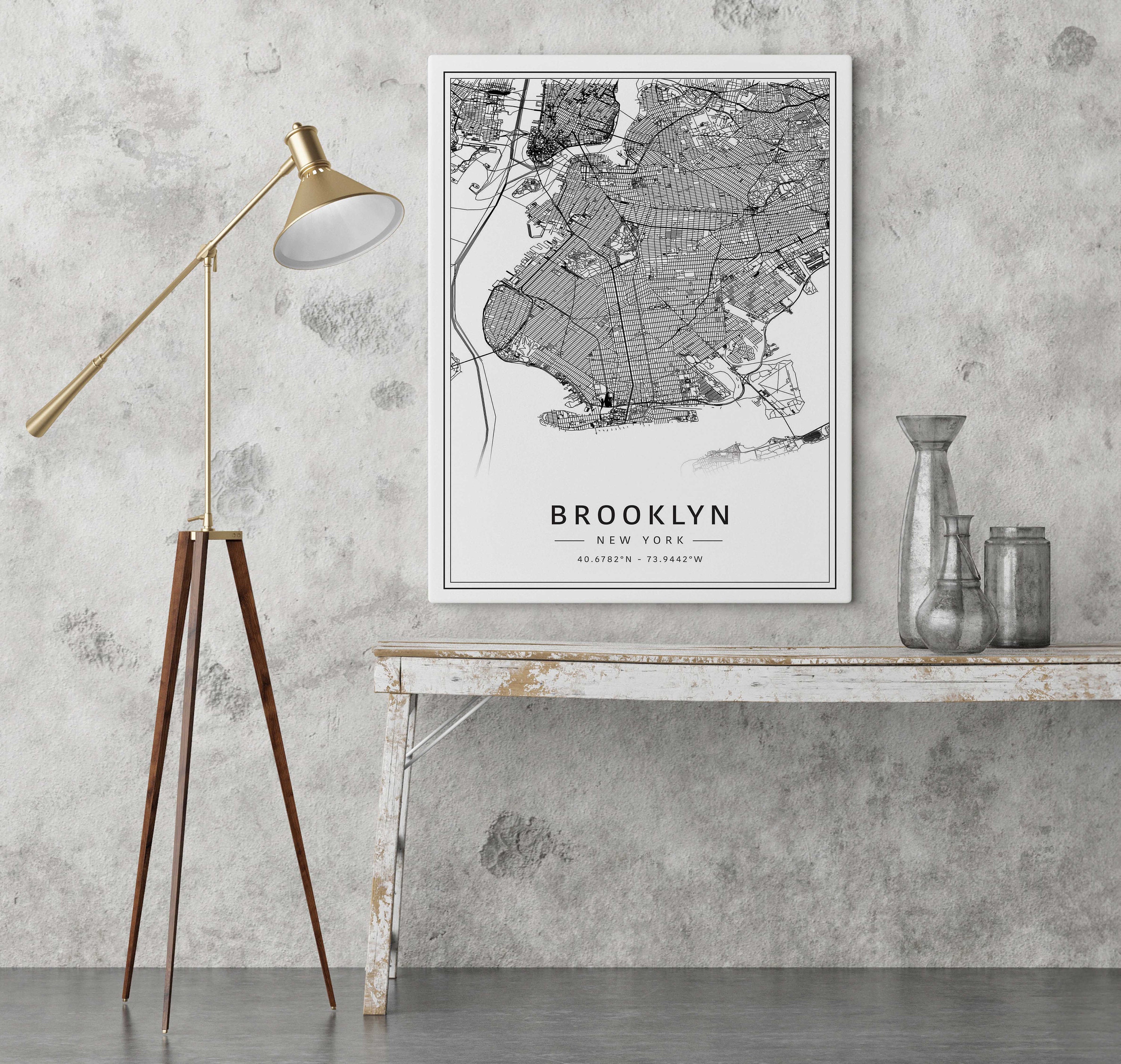 Brooklyn New York Street Map Print Acrylic Glass Brooklyn Map Print Canvas Brooklyn Road Map ...