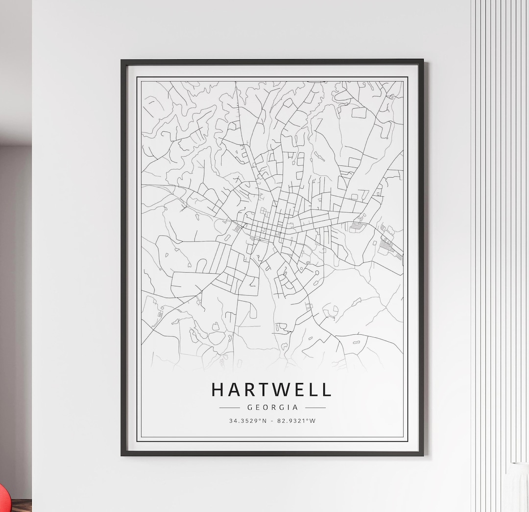 Hartwell Georgia Street Map Print | Acrylic Hartwell City Map Print ...