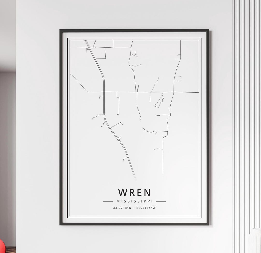 Wren MS Street Map Print | Acrylic Glass Wren City Map Print | Canvas ...