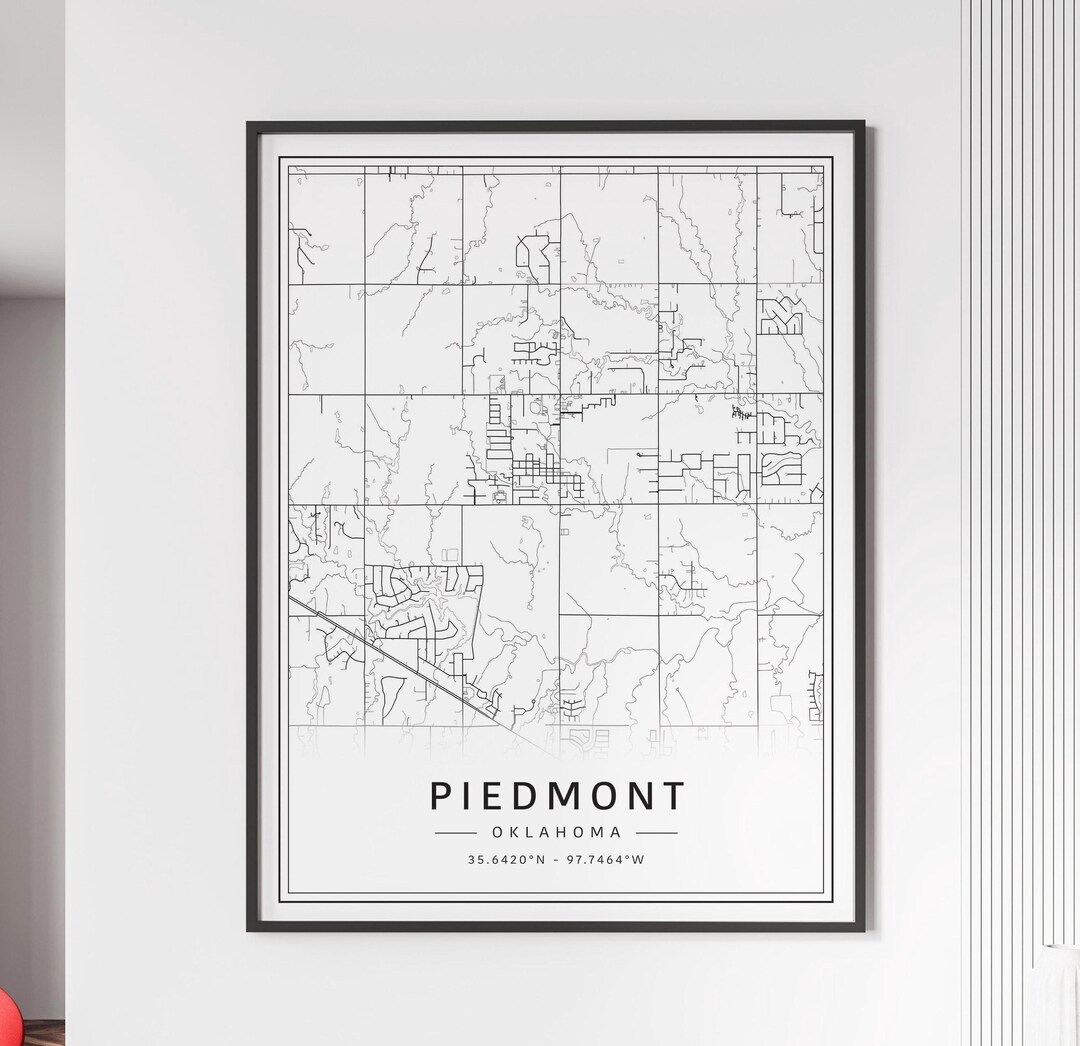 Piedmont OK Street Map Print | Acrylic Glass Piedmont City Map Print ...