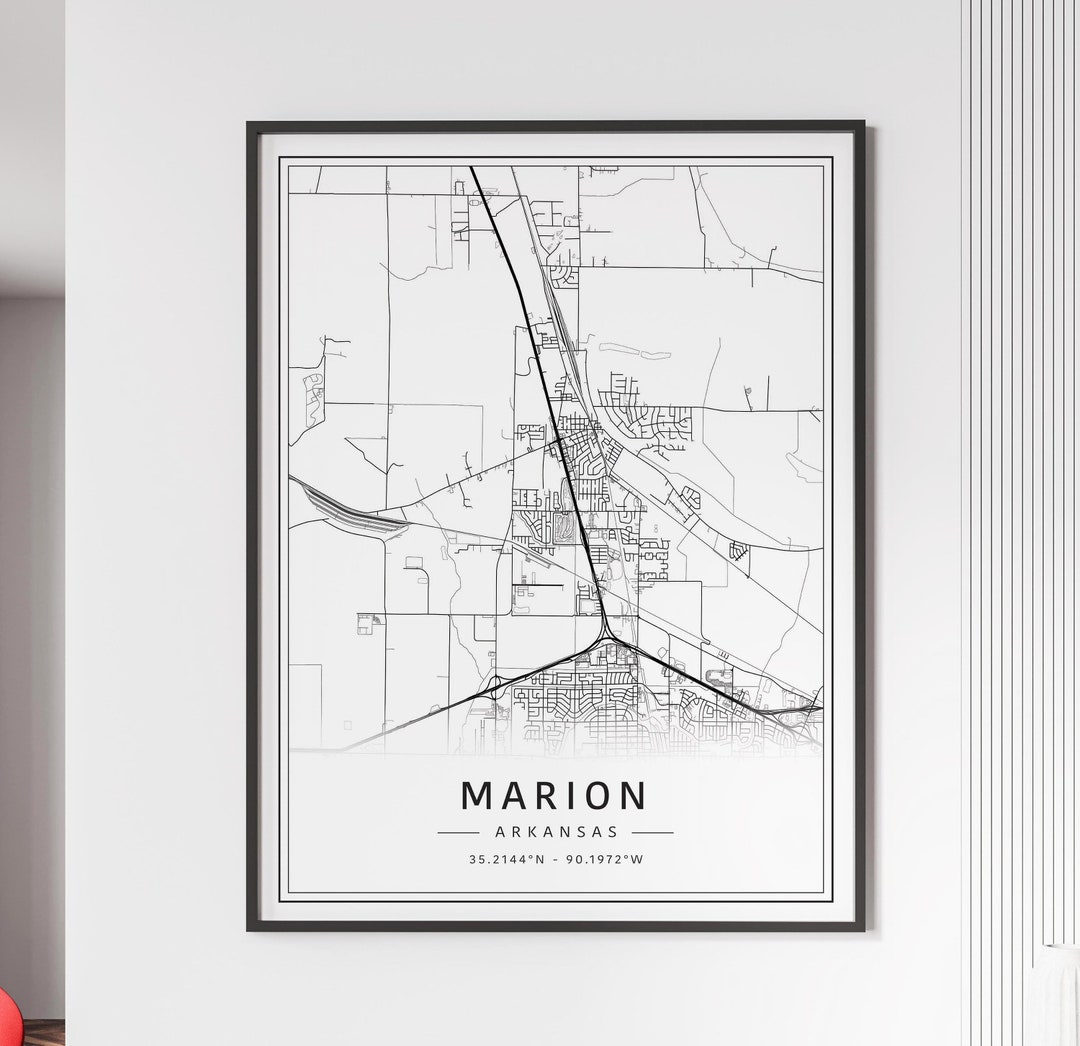 Marion Arkansas Street Map Print | Acrylic Marion City Map Print | Canvas Marion Road Map Print ...
