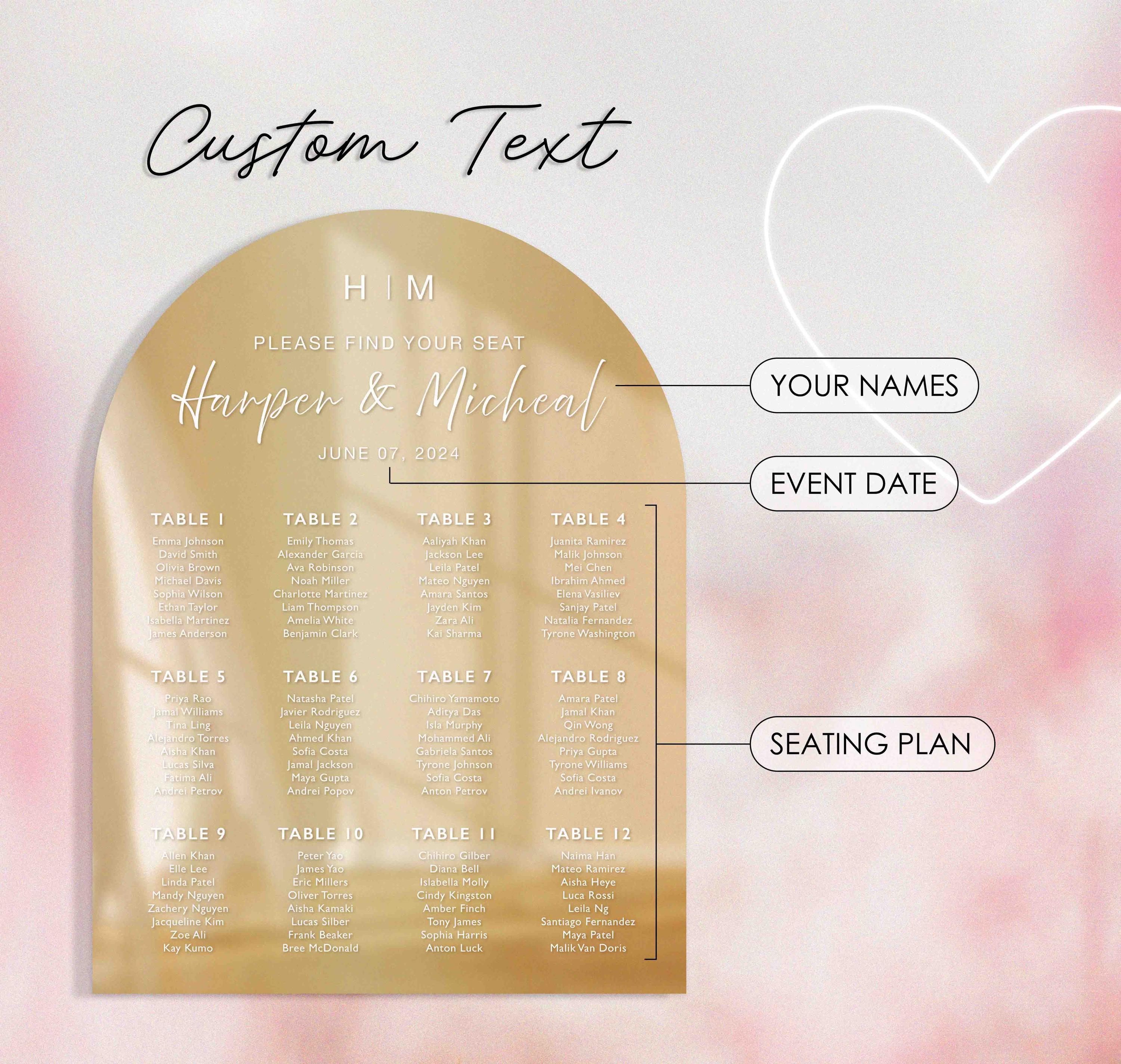 Gold Acrylic Wedding Sign | Gold Table Seating Chart | Gold Custom ...