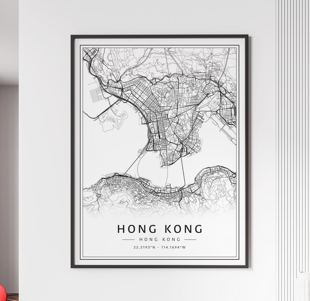Hong Kong Street Map Print | Acrylic Glass Hong Kong City Map Print ...
