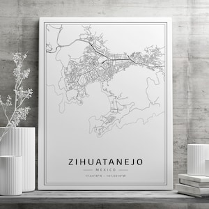 Zihuatanejo Mexico Street Map Print | Acrylic Glass Zihuatanejo City ...