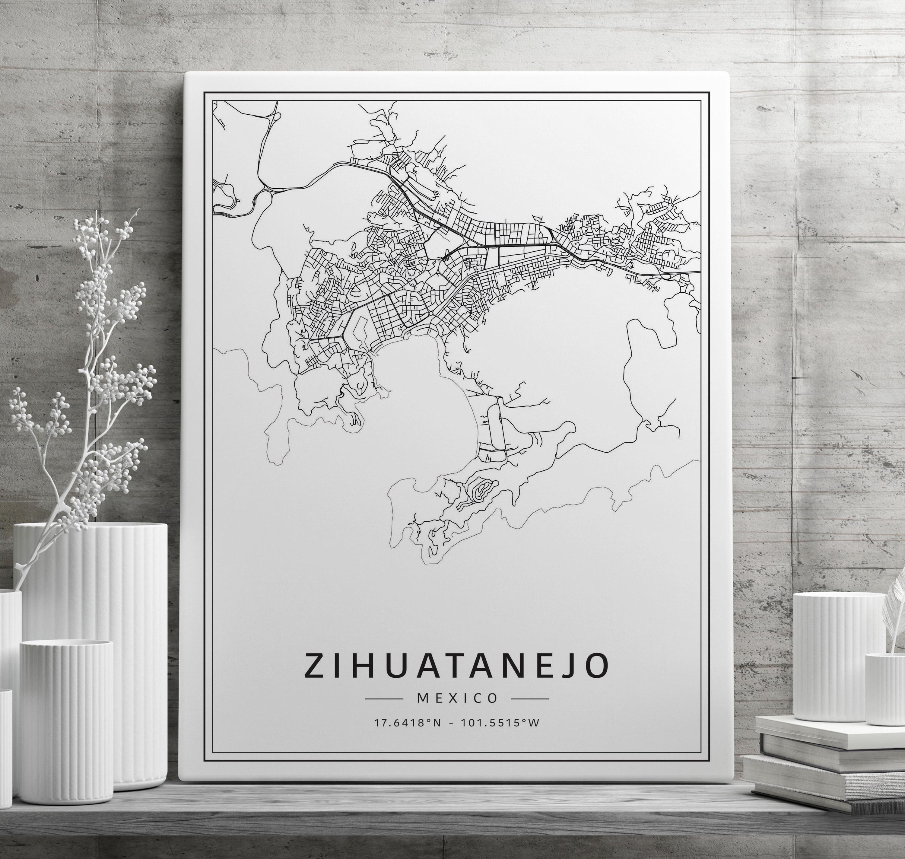 Zihuatanejo Mexico Street Map Print | Acrylic Glass Zihuatanejo City ...