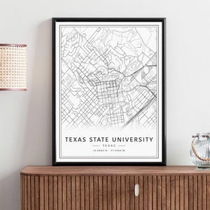 Texas State University TX Street Map Print | Acrylic Glass Texas State ...
