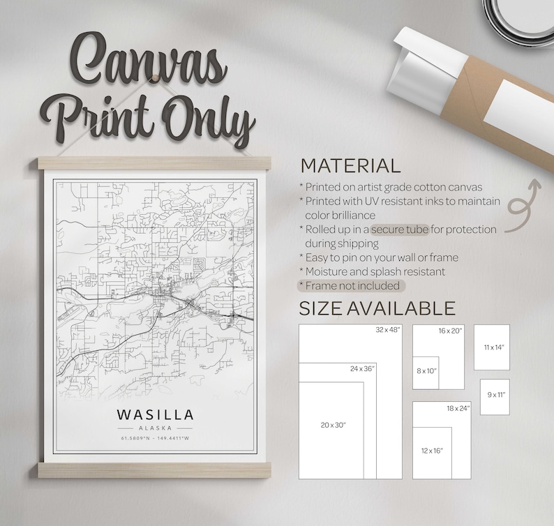 Wasilla Alaska Street Map Print | Acrylic Wasilla City Map Print ...