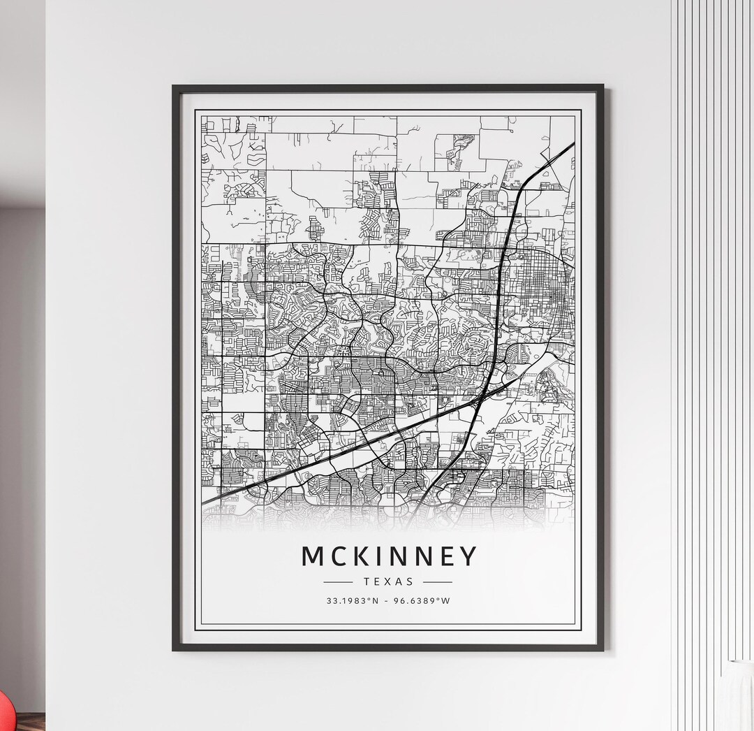 Mckinney Texas Street Map Print | Acrylic Mckinney City Map Print ...