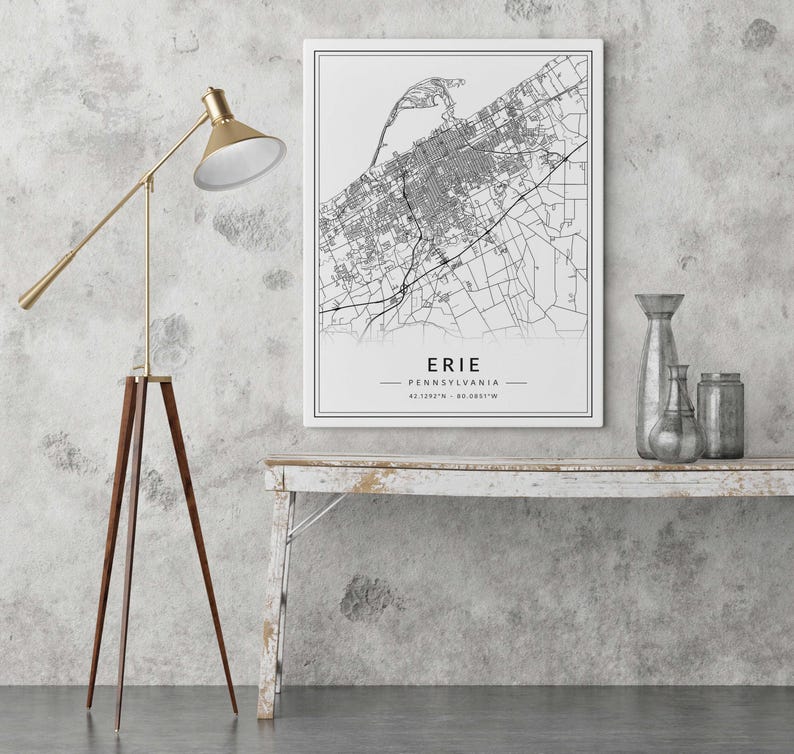 Erie Pennsylvania Street Map Print | Acrylic Erie City Map Print ...