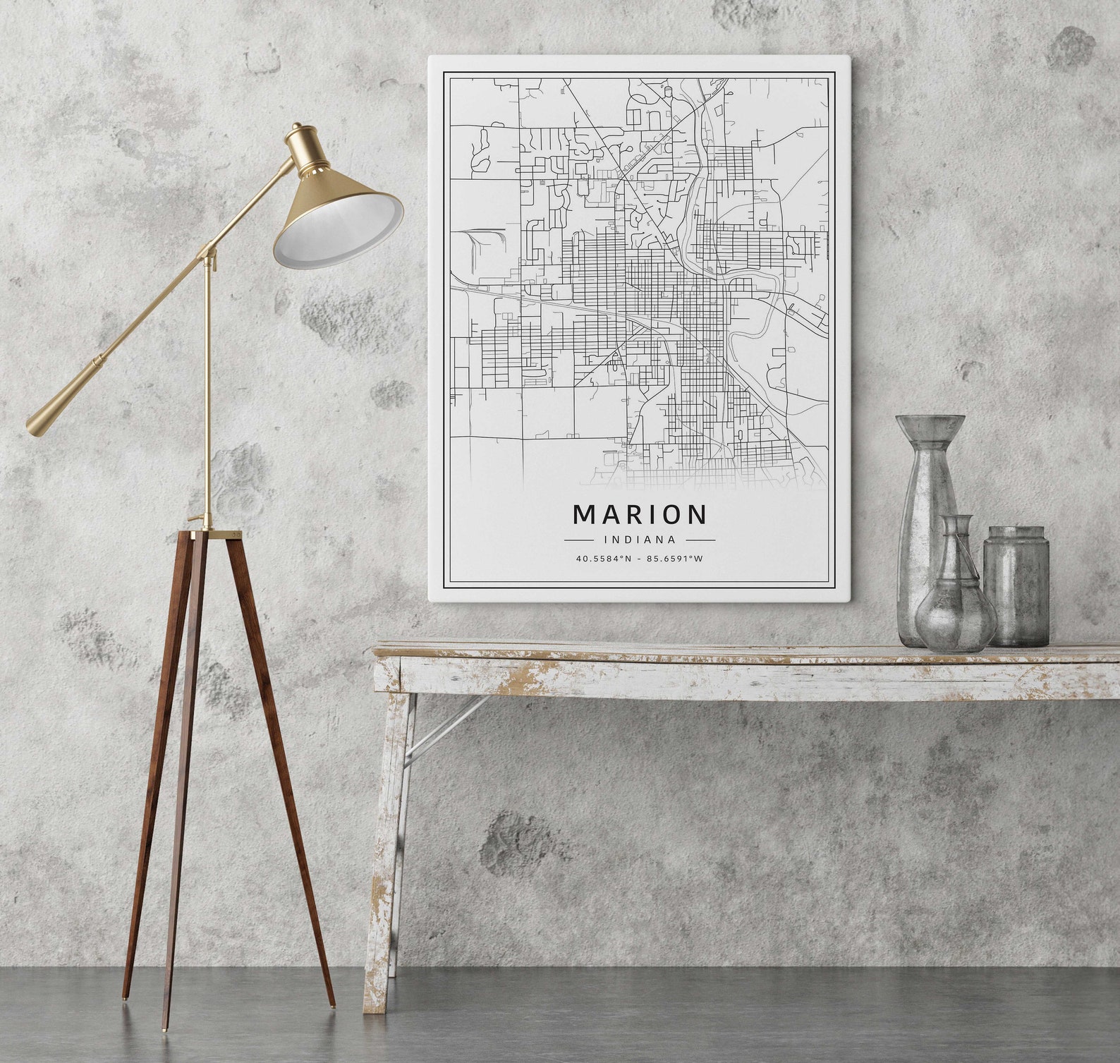 Marion IN Street Map Print | Acrylic Marion City Map Print | Canvas ...