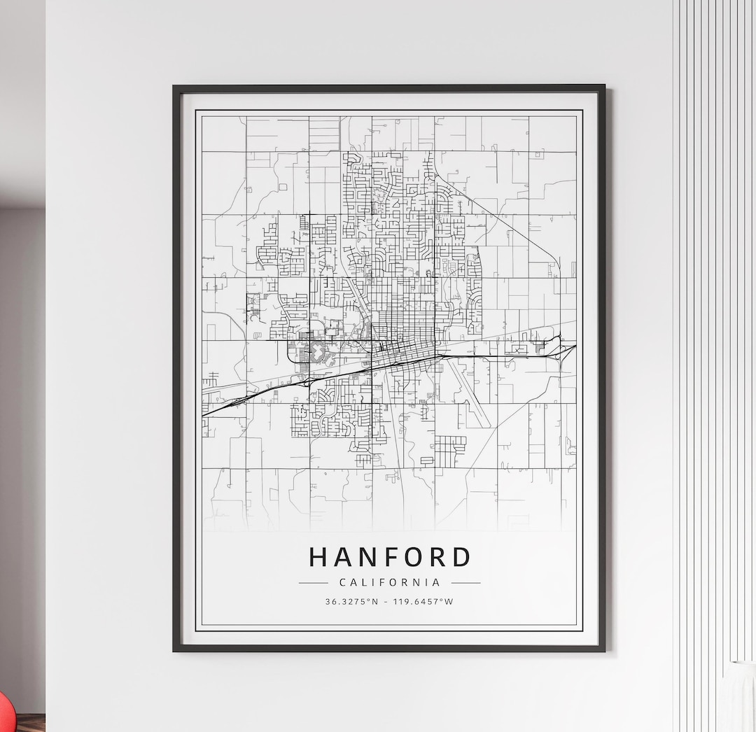 Hanford California Street Map Print | Acrylic Glass Hanford Map Print ...