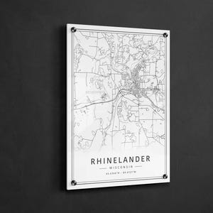 Rhinelander WI Street Map Print | Acrylic Glass Rhinelander City Map ...