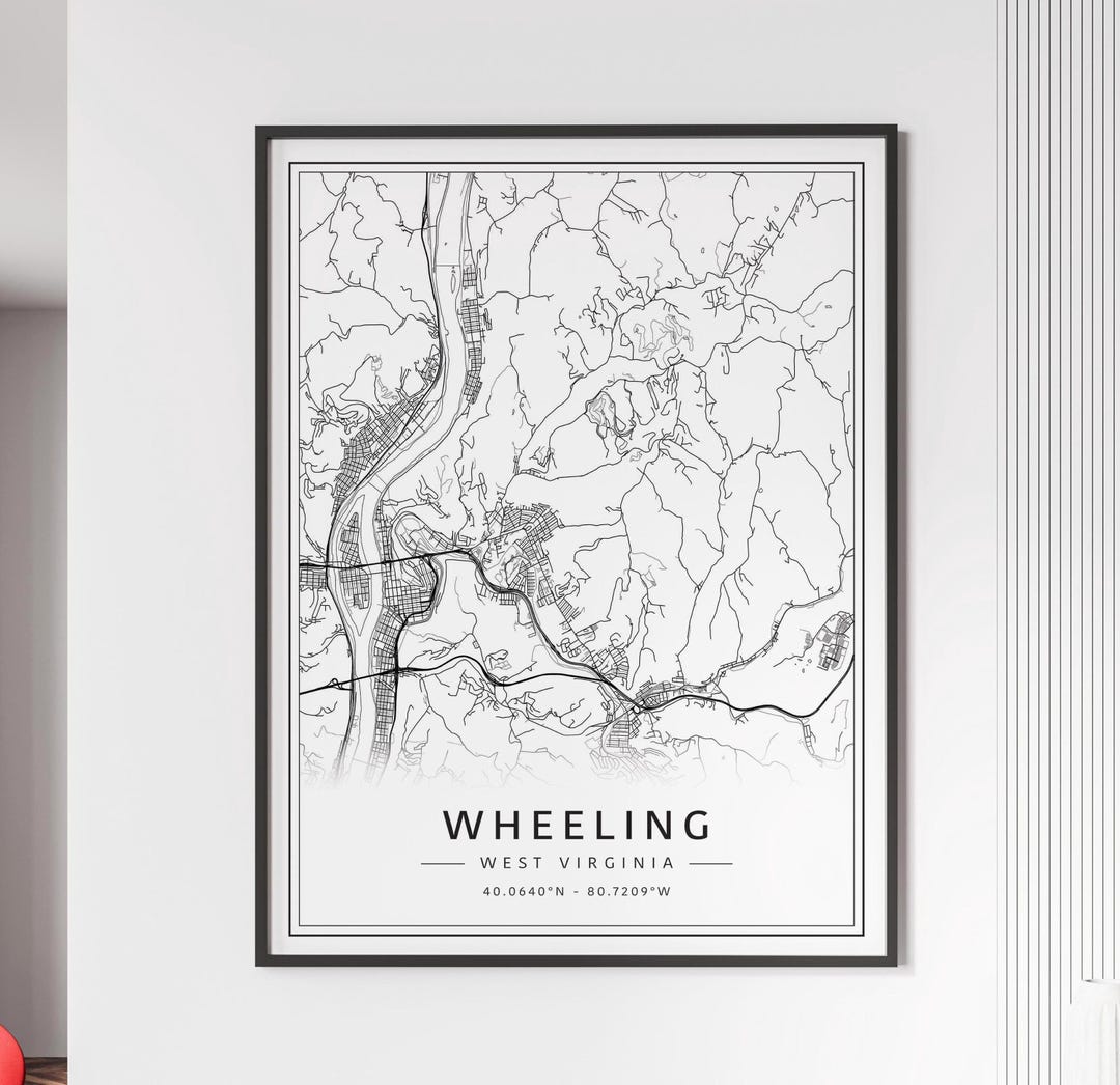 Wheeling WV Street Map Print | Acrylic Glass Wheeling City Map Print ...